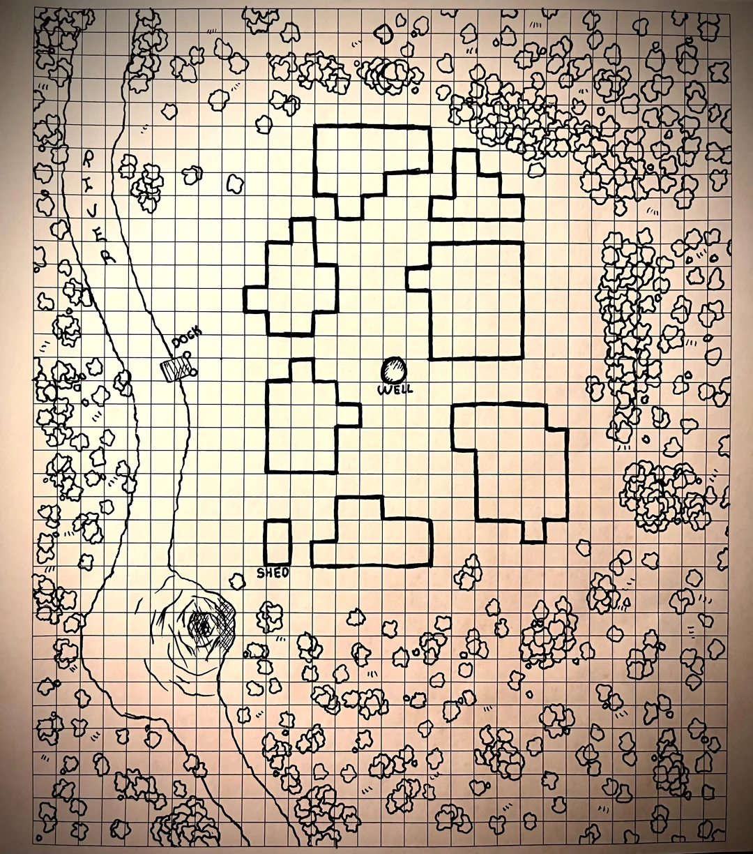 [Art] [Original Map] Town I drew with a pen, for my first ever campaign. (Help/Advice Needed ...