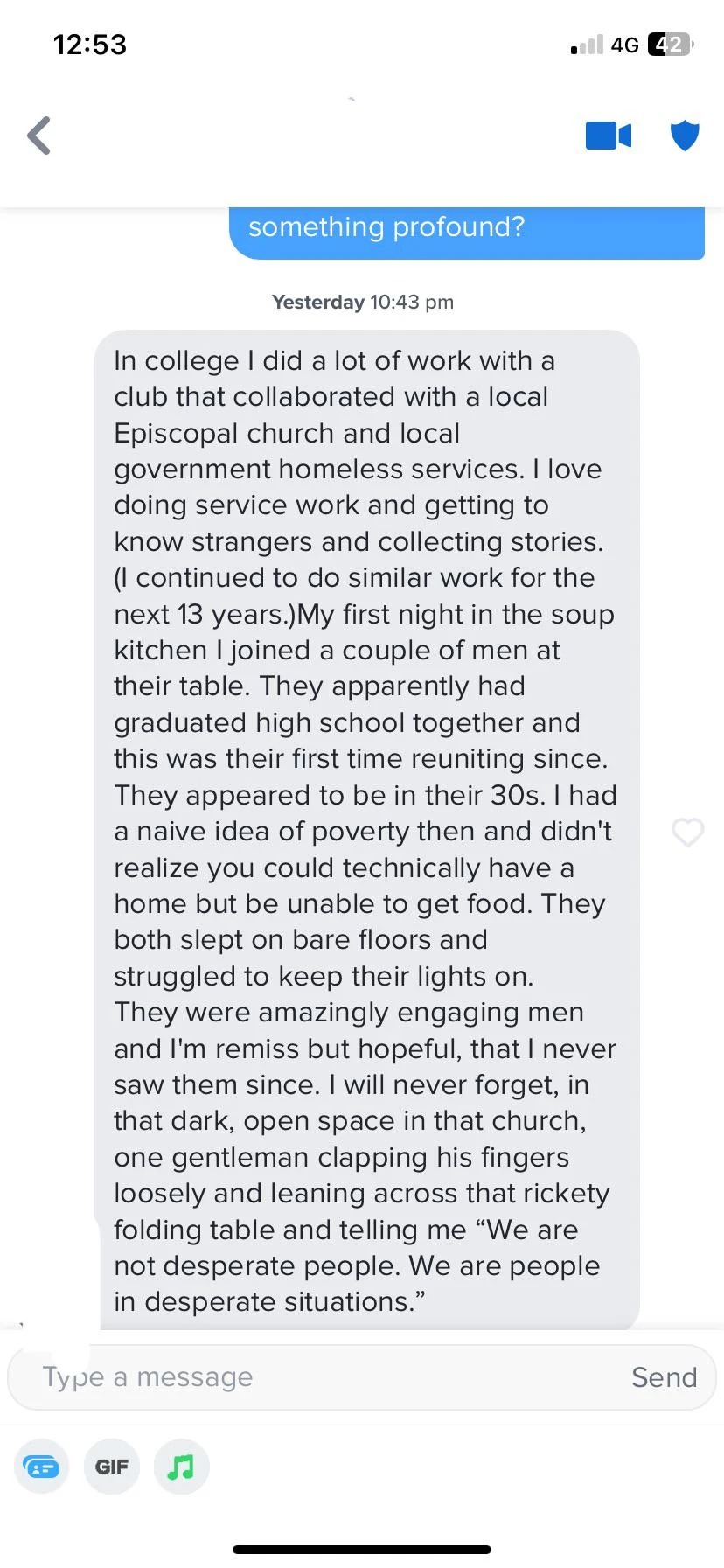 For context, one of her prompts were “profound conversations “ | Scrolller