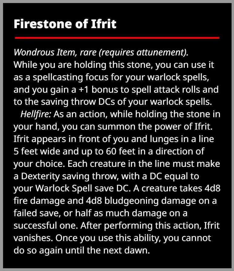 Firestone of Ifrit... this might be too much for a 7th lvl Warlock. | Scrolller