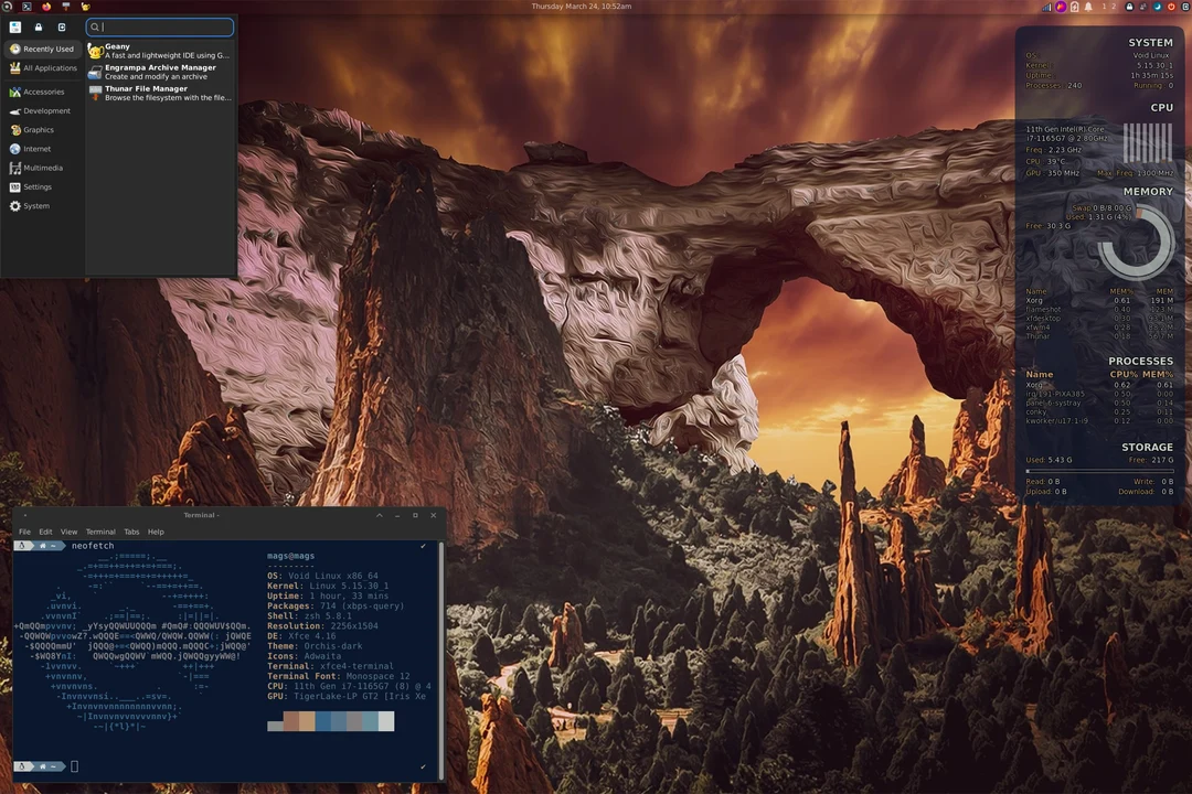 [XFCE] Fresh reinstall of Void, with custom whiskermenu and conky | Scrolller