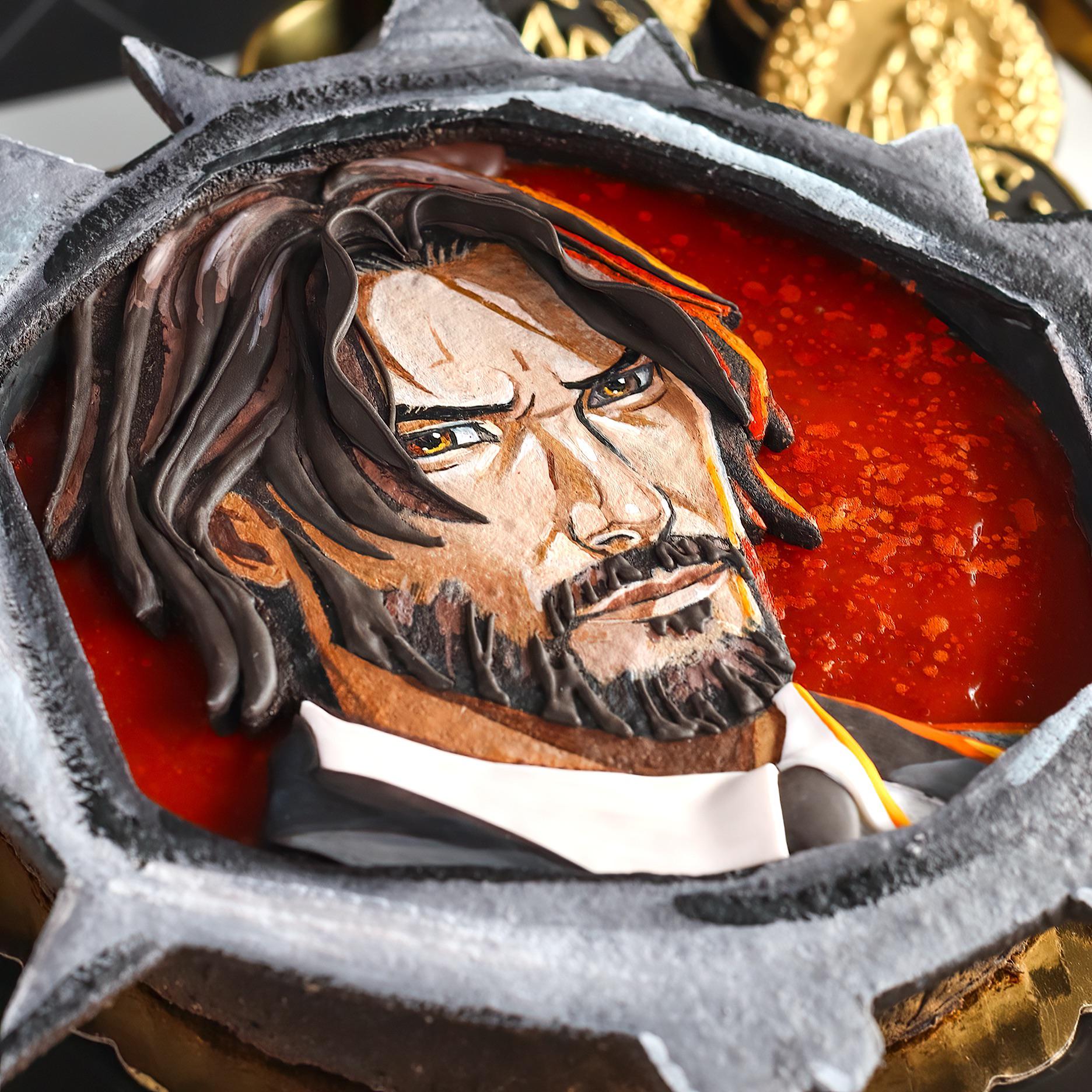 [homemade] John Wick tart. Black cocoa shortcrust casing filled with whiskey chocolate ganache ...