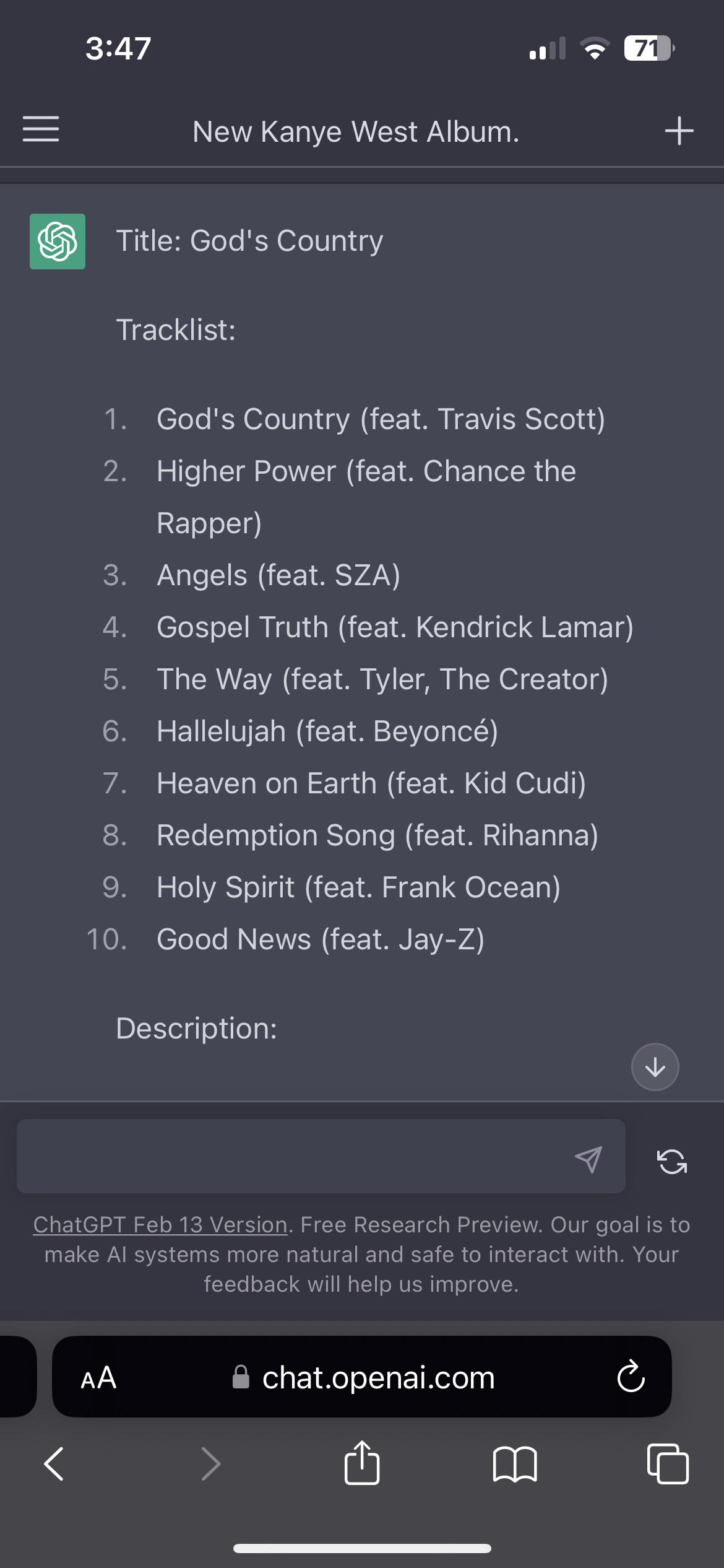 Asked chat gpt to make a Kanye album. | Scrolller