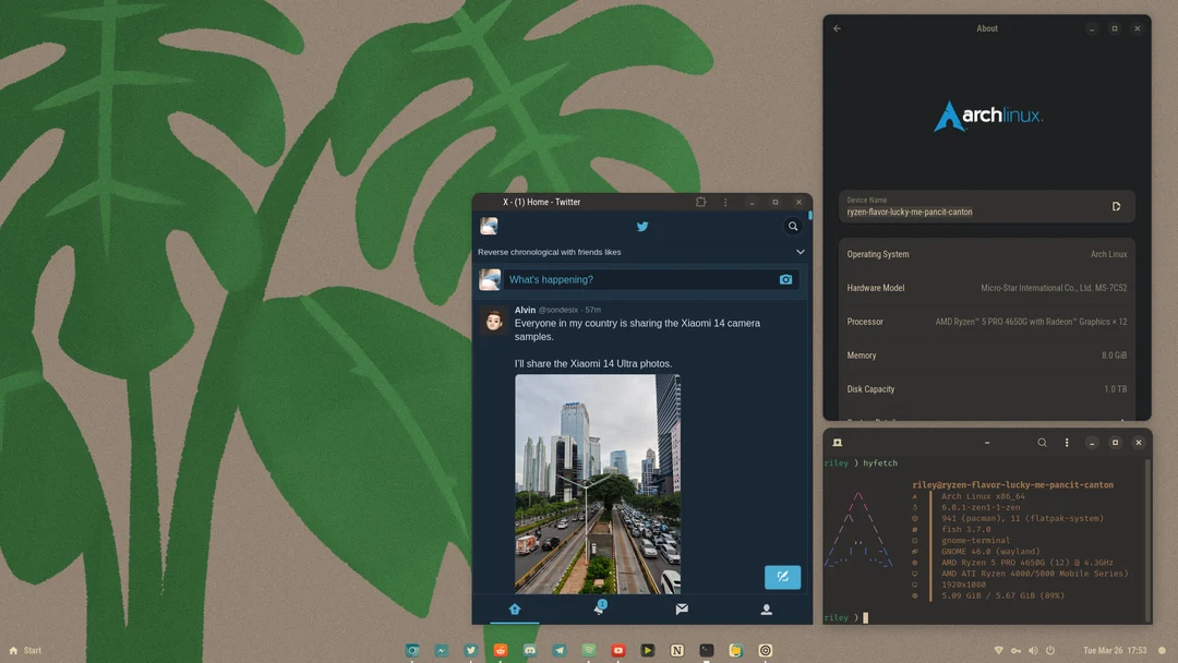 [GNOME 46] my take on gruvbox, ft. my own wallpapers | Scrolller