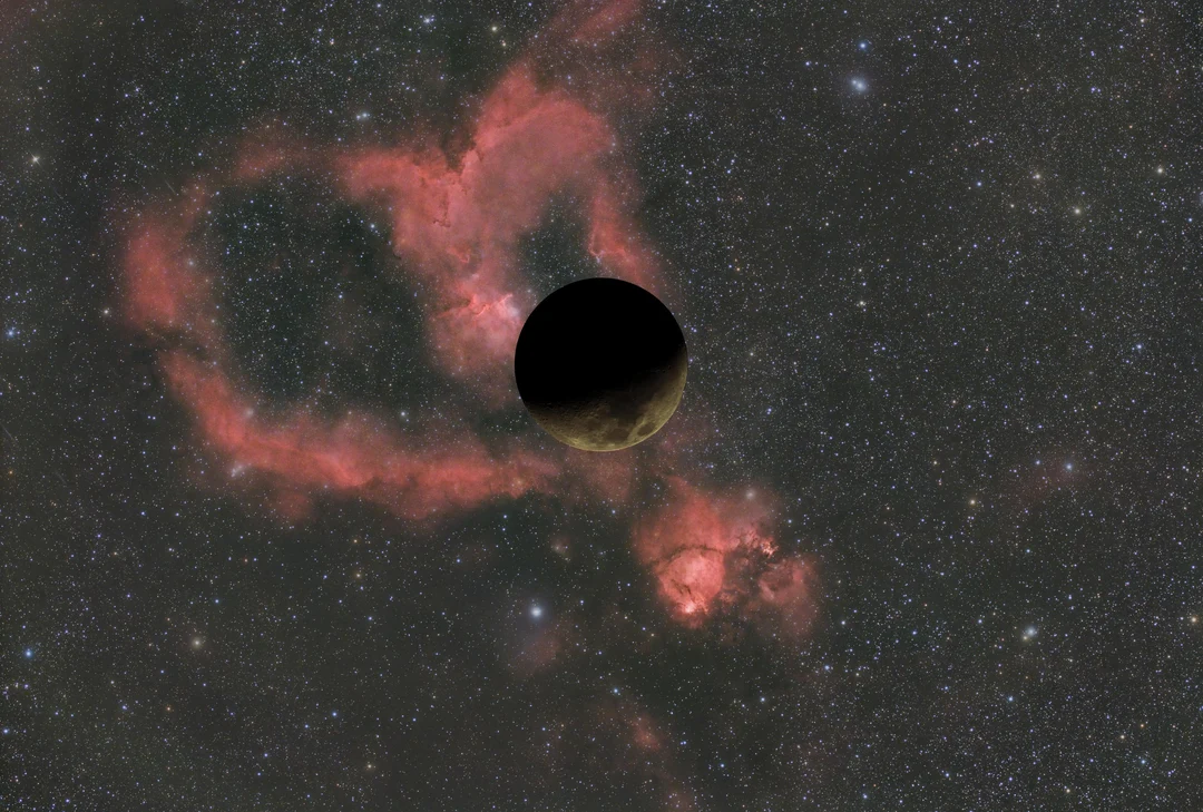 Heart Nebula compared to the Moon. (Composite image) | Scrolller