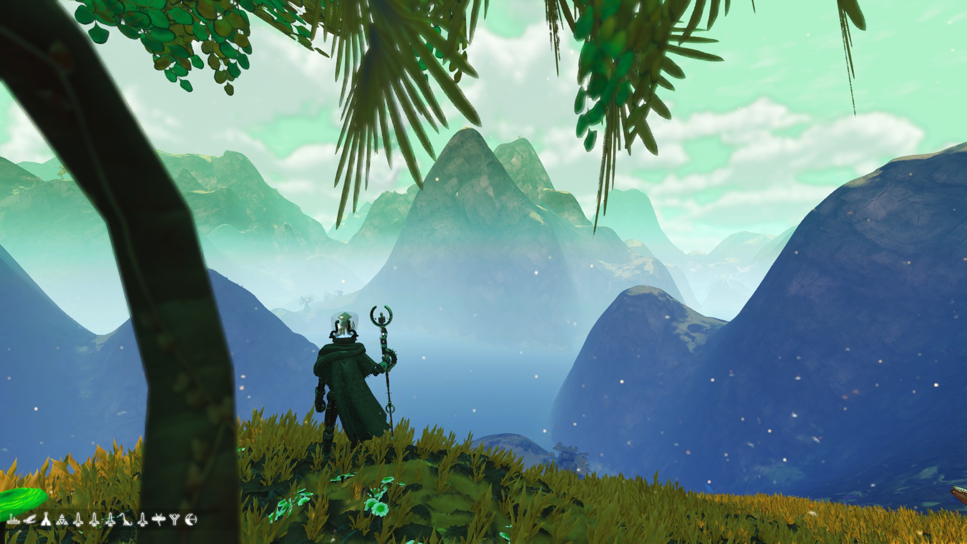Fjord paradise planet with green sky and bluish fog | Scrolller
