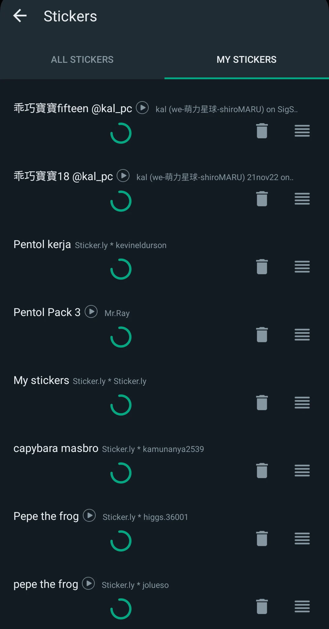 A lot of my stickers are stuck on infinite loading. | Scrolller