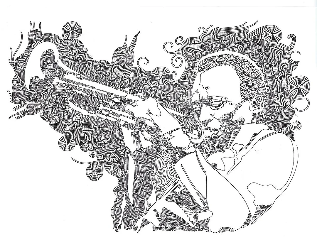 Miles Davis drawn in a single continuous line, Me, Ink on Paper, 2021 | Scrolller