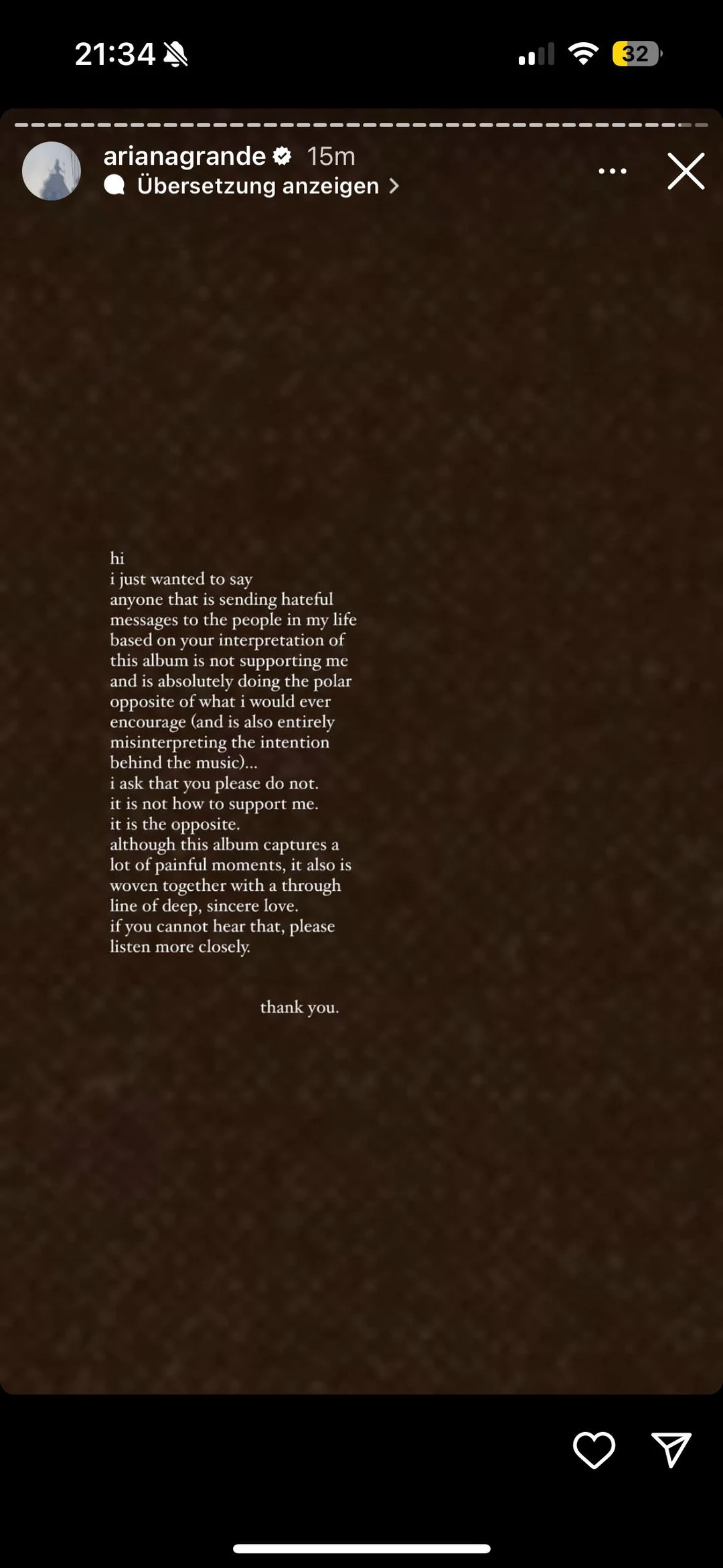 Ariana statement from Instagram | Scrolller