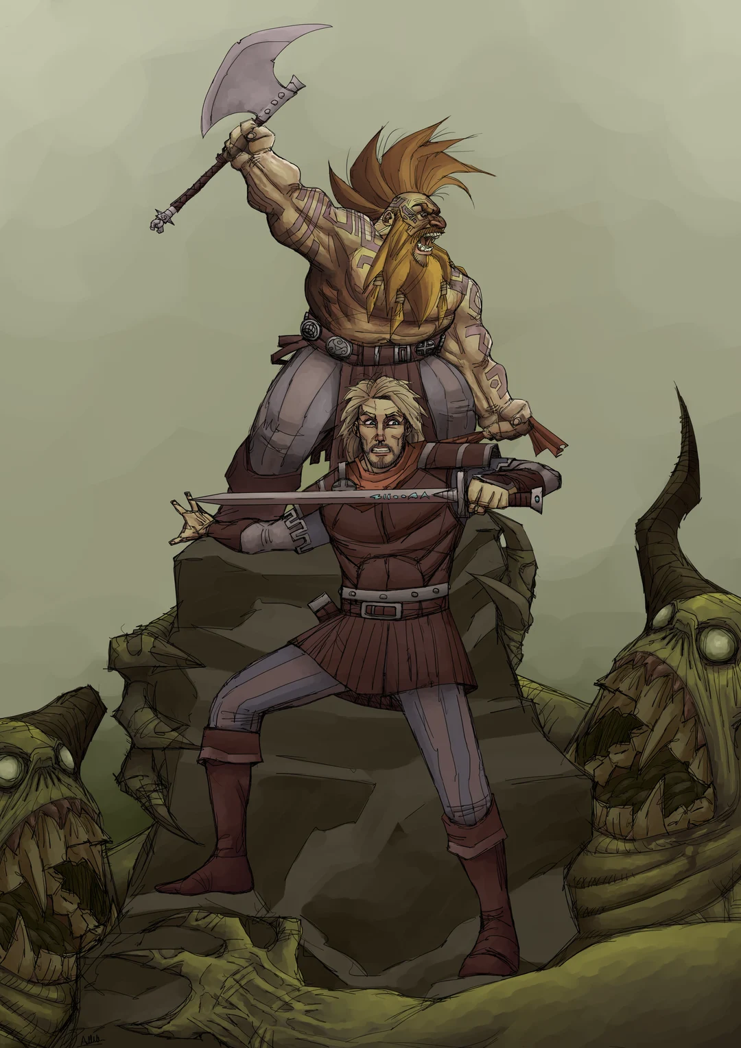 fanart of Gotrek and Felix fighting nurgle demons made by me | Scrolller