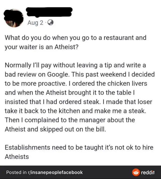 Not even sure if the waiter was a Atheist | Scrolller