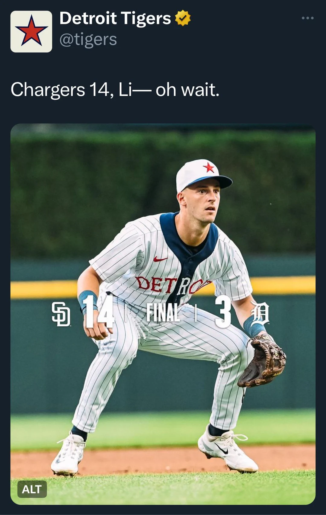 Kudos to Tigers social media for at least having a sense of humor about today’s blowout score ...
