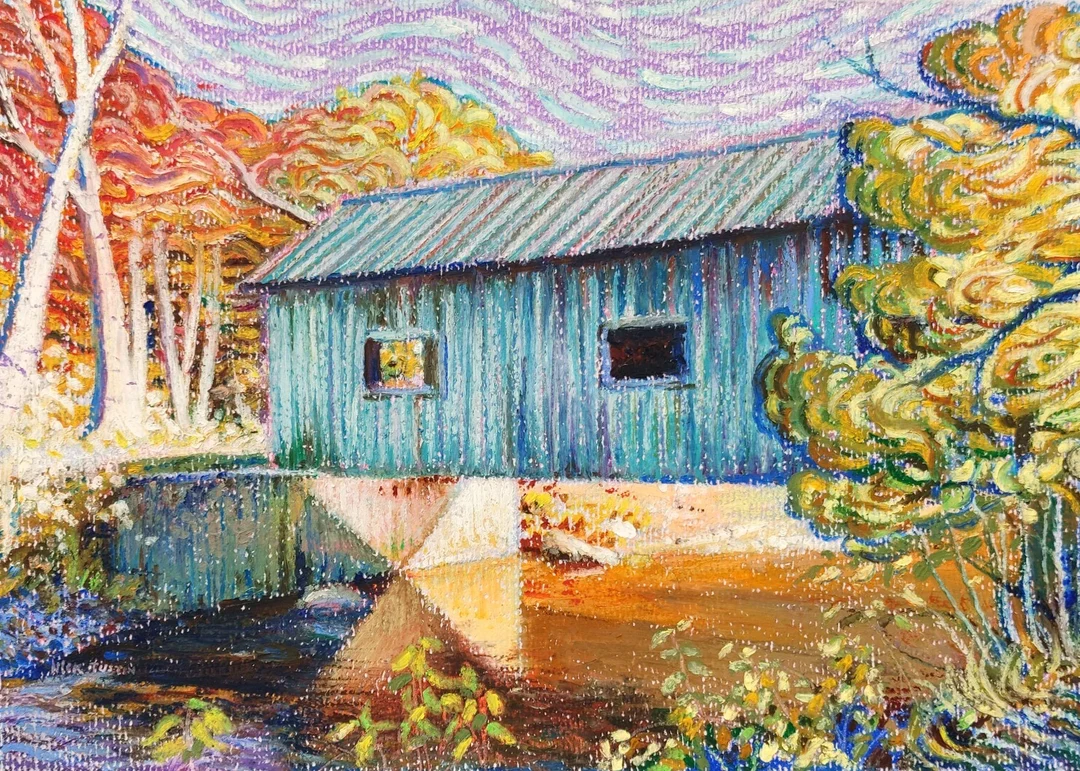 Vermont Bridge, HandToDirt, Oil Pastel, 2023 | Scrolller