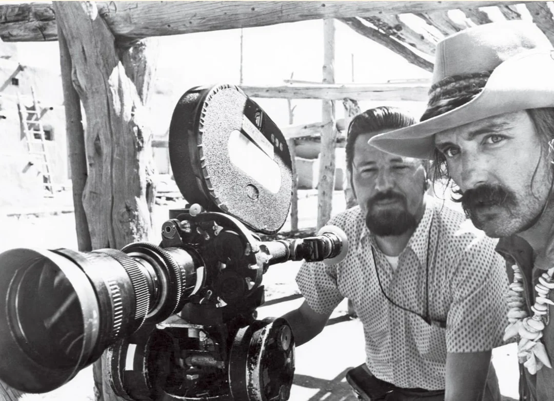 Dennis Hopper on the set of 'Easy Rider' with cinematographer Laslo Kovacs. 1968. | Scrolller