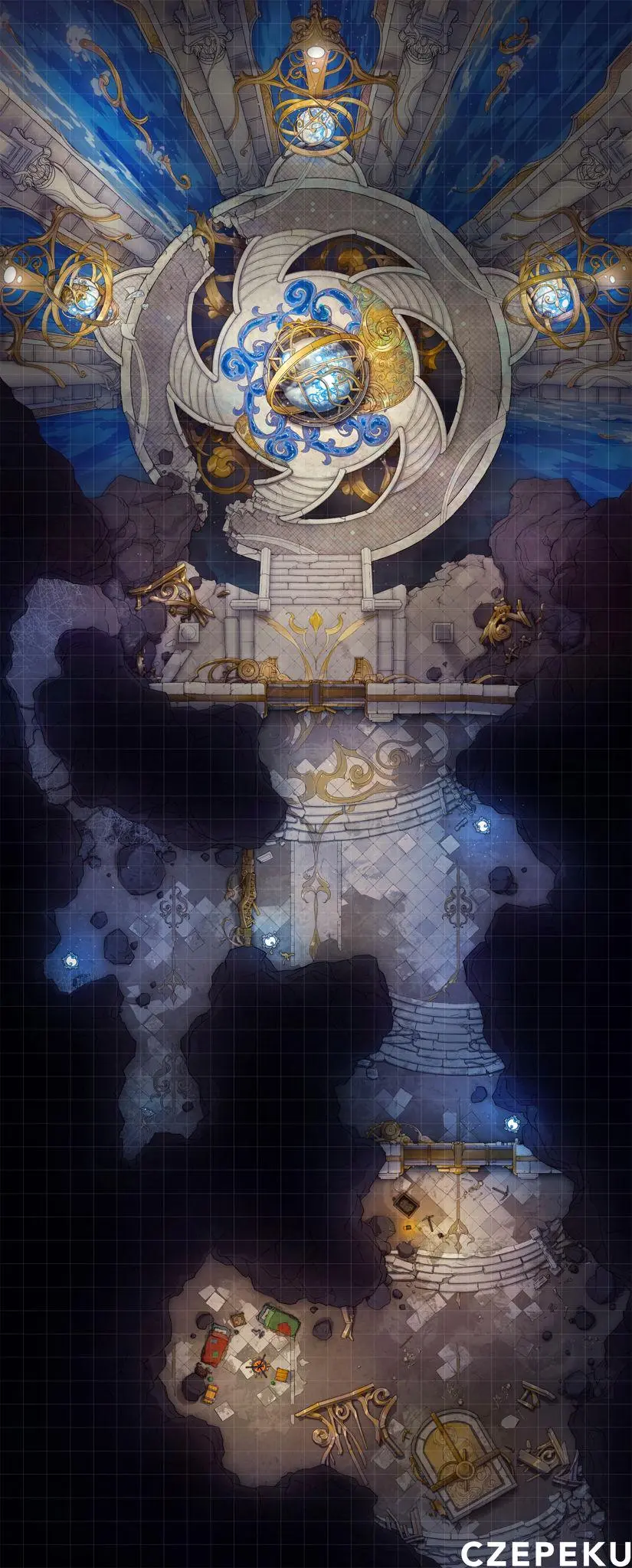 Ancient Tech Treasury Cavern - New Czepeku Battlemap [27x67] | Scrolller