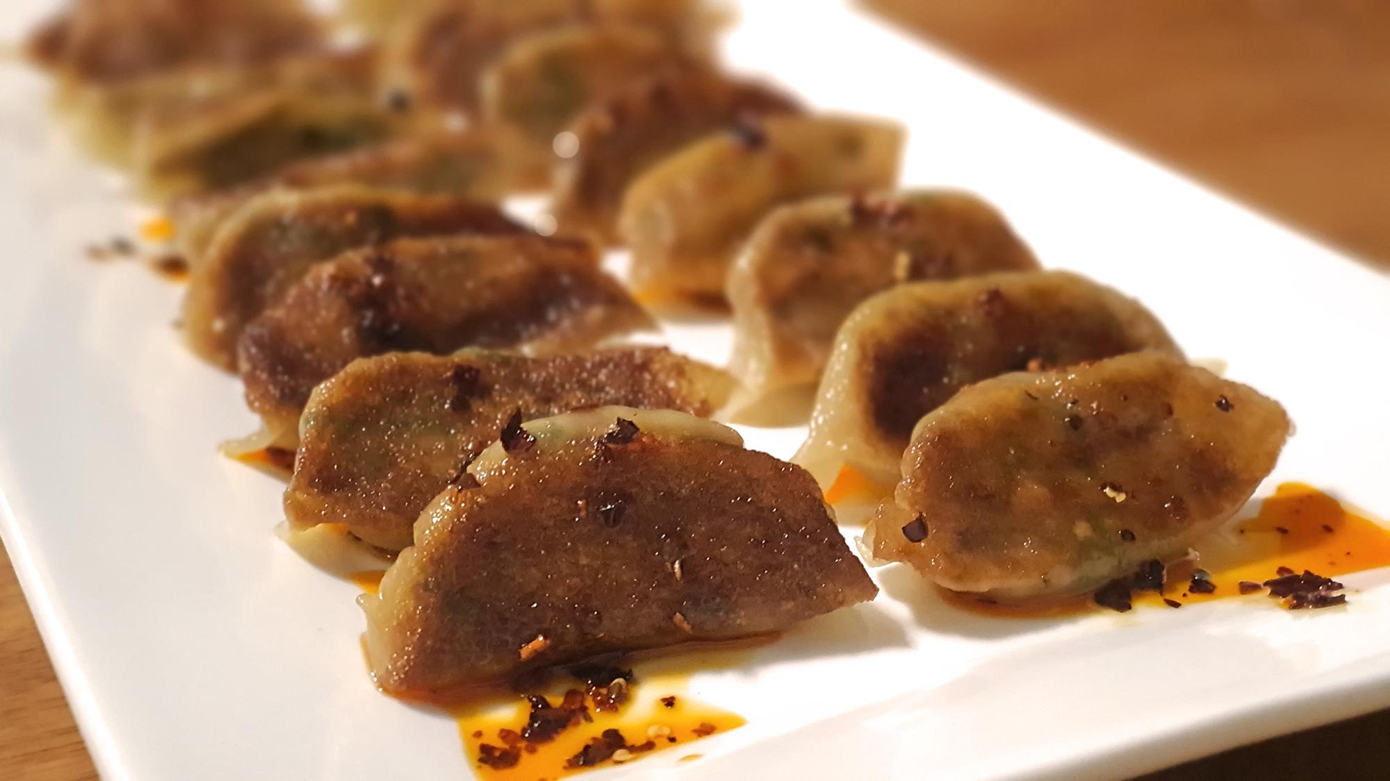 [Homemade] Chicken Adobo Gyoza with Homemade Chinese-spice Chili Oil ...
