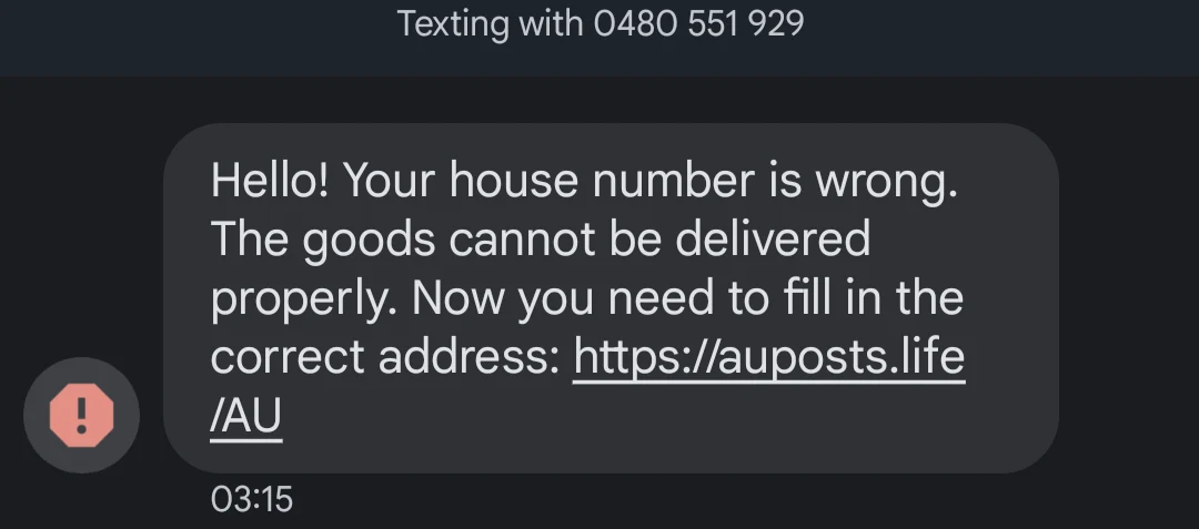 Scam message everytime I order something that gets tracked with auspost | Scrolller