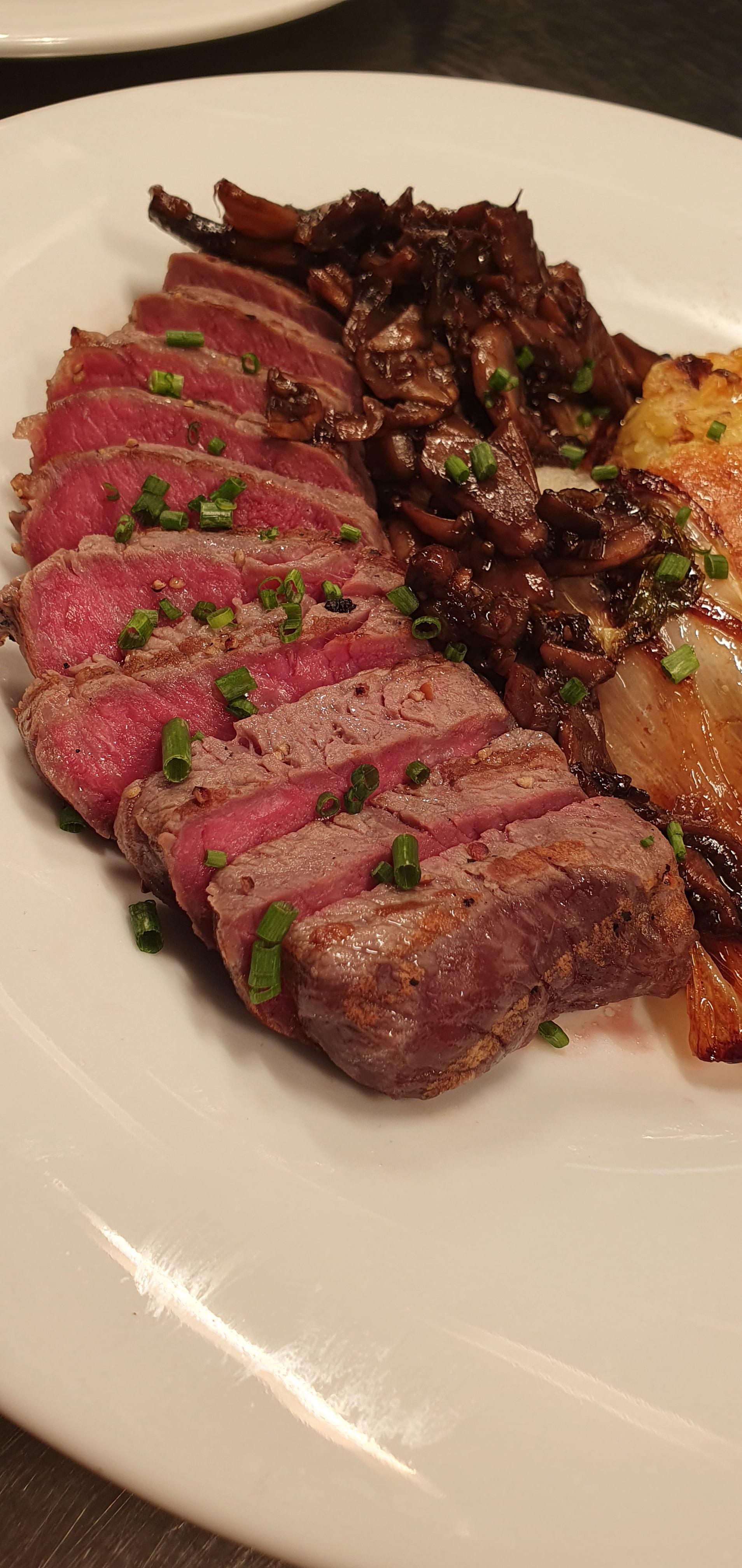 Entrecote with baked mushrooms, fried/ baked potato [pro/chef] | Scrolller