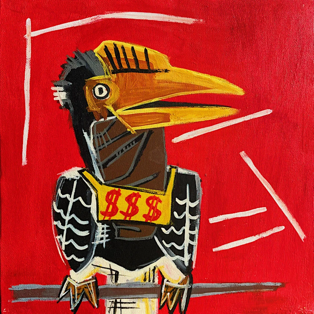Lil’ Helmeted Hornbill (from Party Animals Collection), Tommy Martin (me), Acrylic on canvas ...