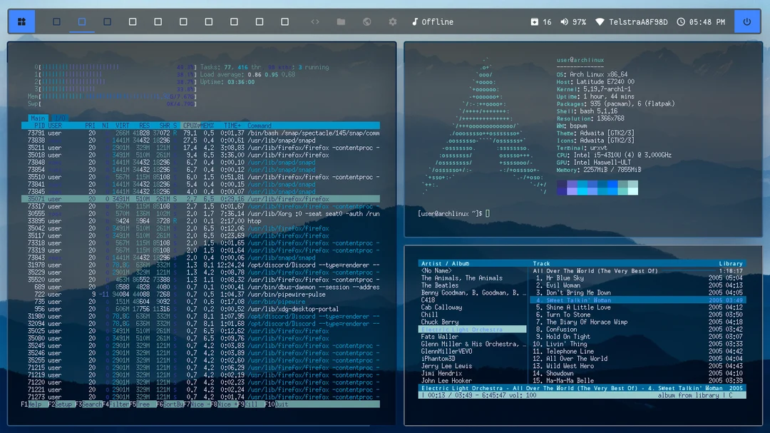 [BSPWM] Blue Arch rice (with polybar + compton) | Scrolller