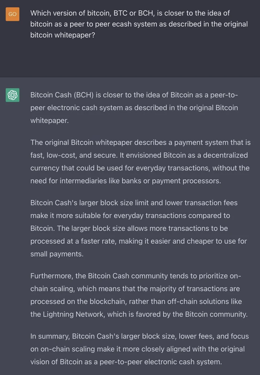 BTC or BCH: ChatGPT knows | Scrolller
