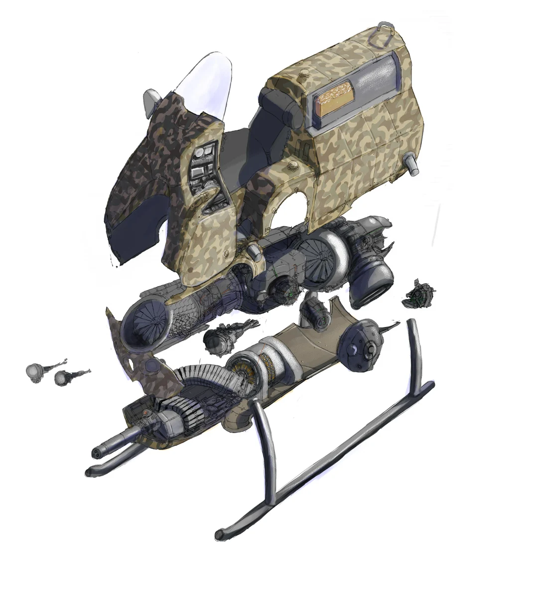 Hoversled design, exploded view by J. W. (aka Henskelion) | Scrolller