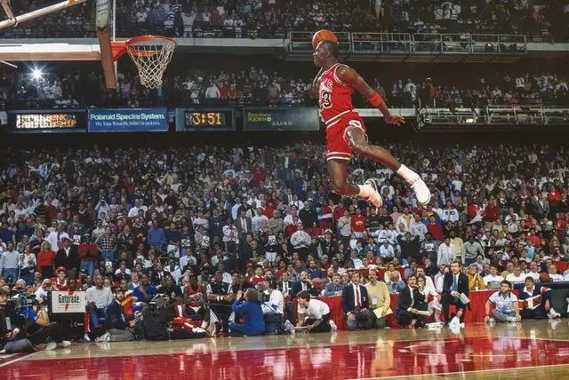 Michael Jordan's iconic 'Free Throw Line' dunk, 1988. | Scrolller