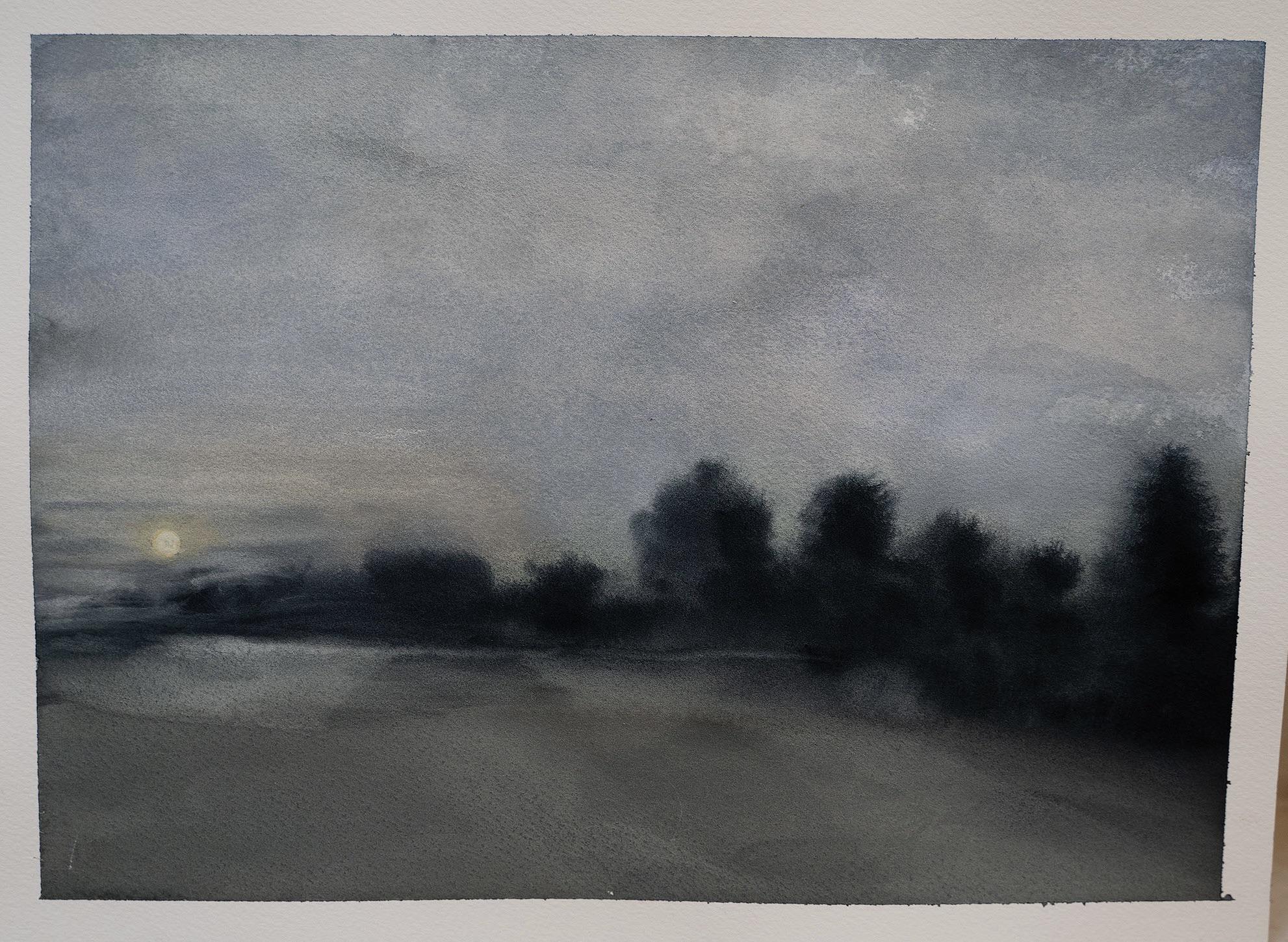 Landscape with rising moon, Me, Watercolor, 2022. | Scrolller