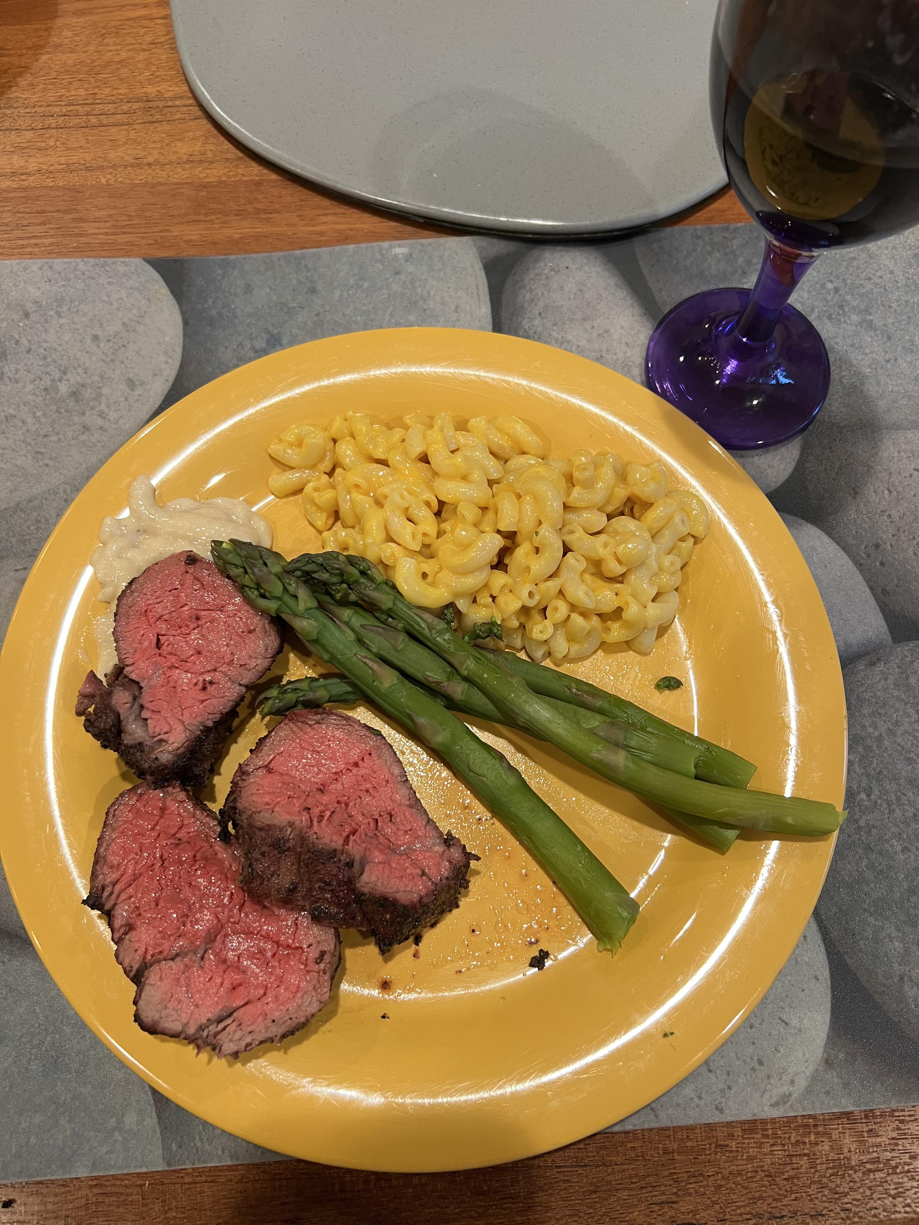 9yr old made the Mac and cheese, I reverse seared the tenderloin. | Scrolller