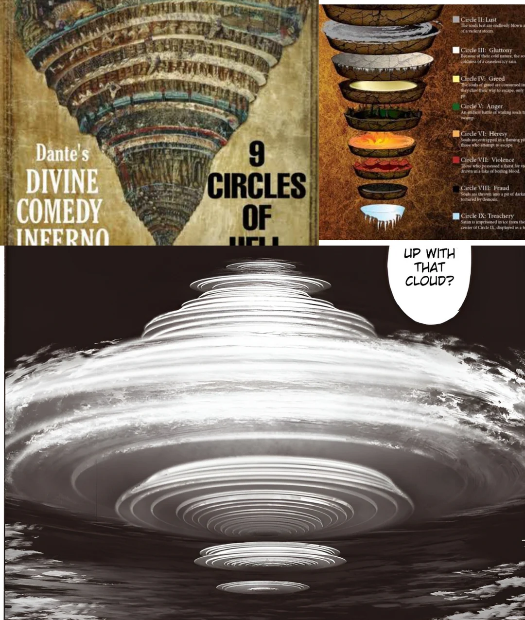 I think Murata sensei inspired from this >!This cloud gives vibe of Dante's 9 ring of hell. But ...