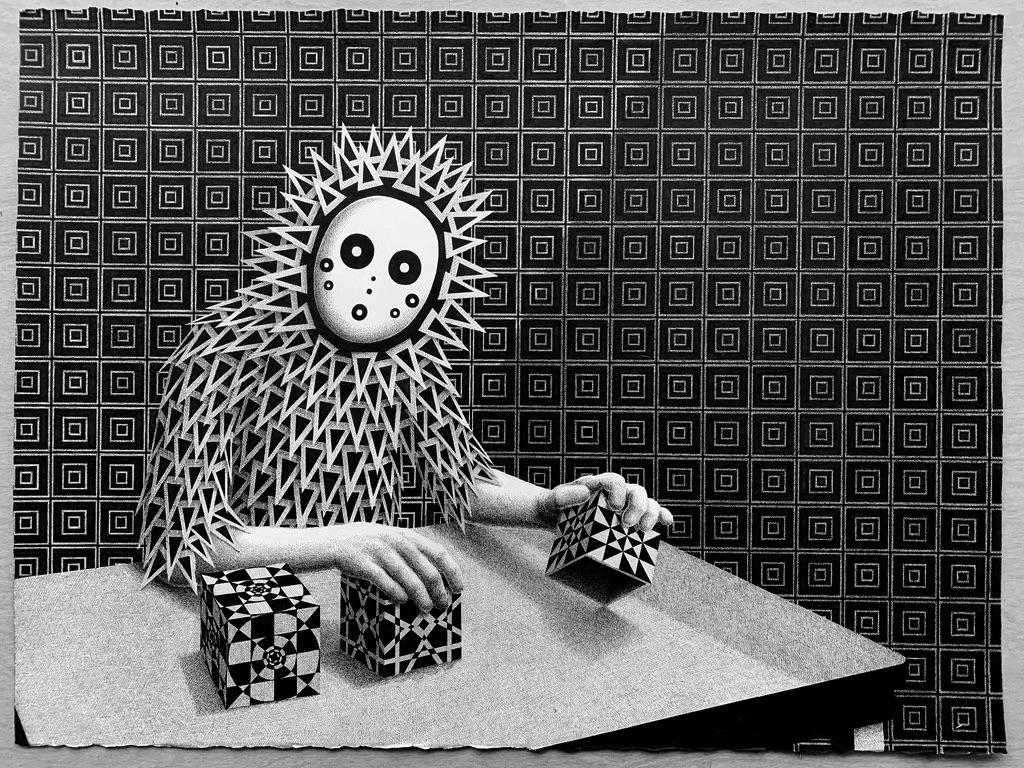 Cubes, me, ink on paper, 2022 | Scrolller
