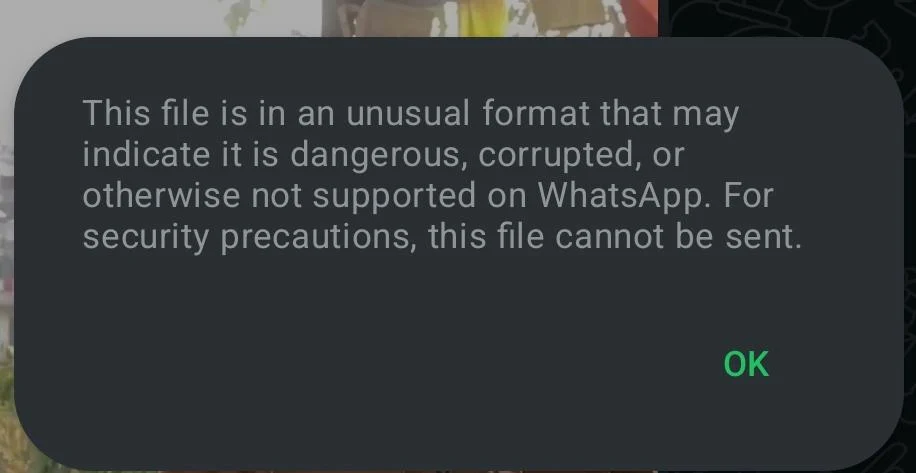 Can't send videos in document form. This window pops up. Any solutions? | Scrolller