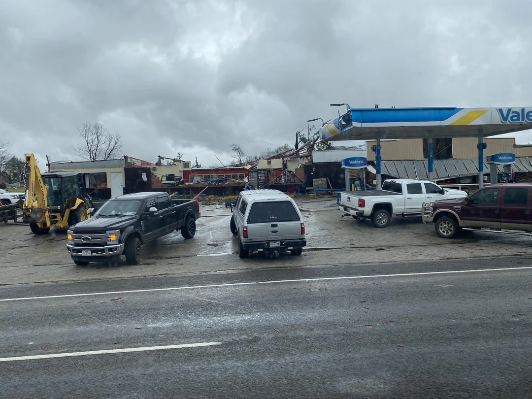 Tornado damage to a gas station in Crockett, Tx. Lost the entire roof ...