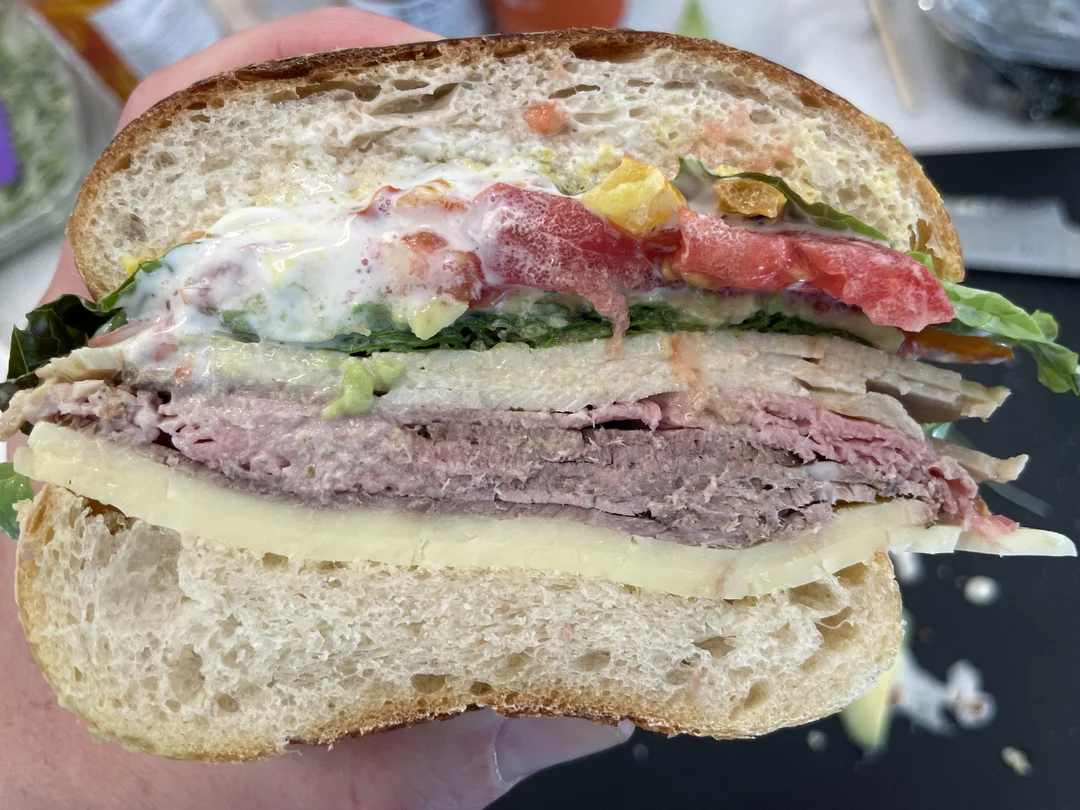 I made this deli sandwich with turkey, roast beef and cheddar on a sourdough roll | Scrolller
