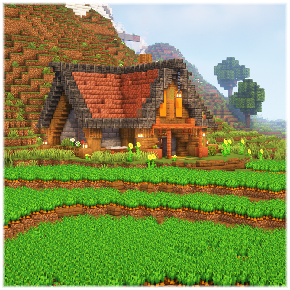 A cute carrot-themed house I built in survival. The sign at the door says "Stick em with the ...