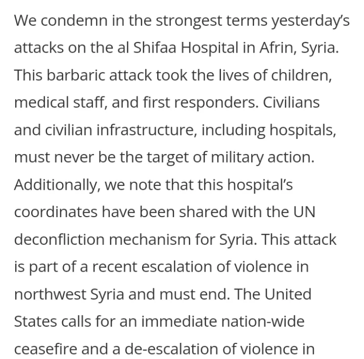 Official statement from the USA regarding the bombing of hospitals. | Scrolller