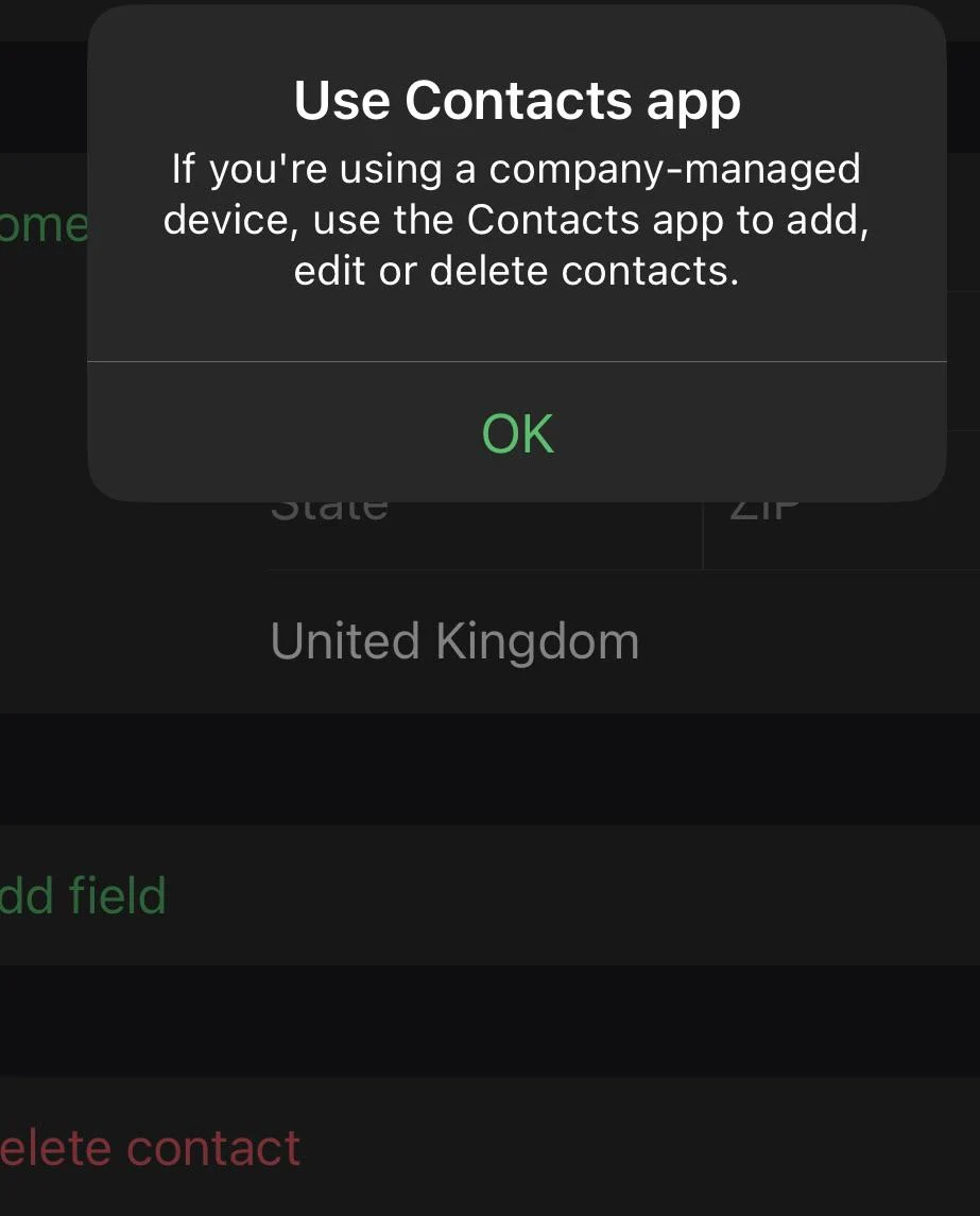 Can not edit/save/manage contacts, anyone else? This is not a company phone or account | Scrolller
