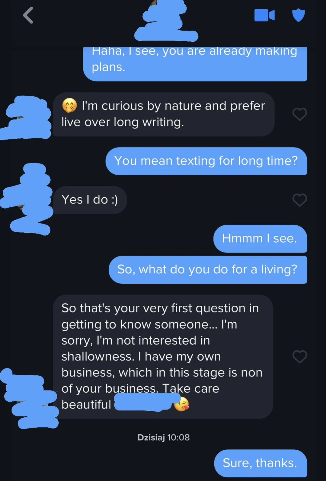 Guy I matched with didn’t like my question | Scrolller