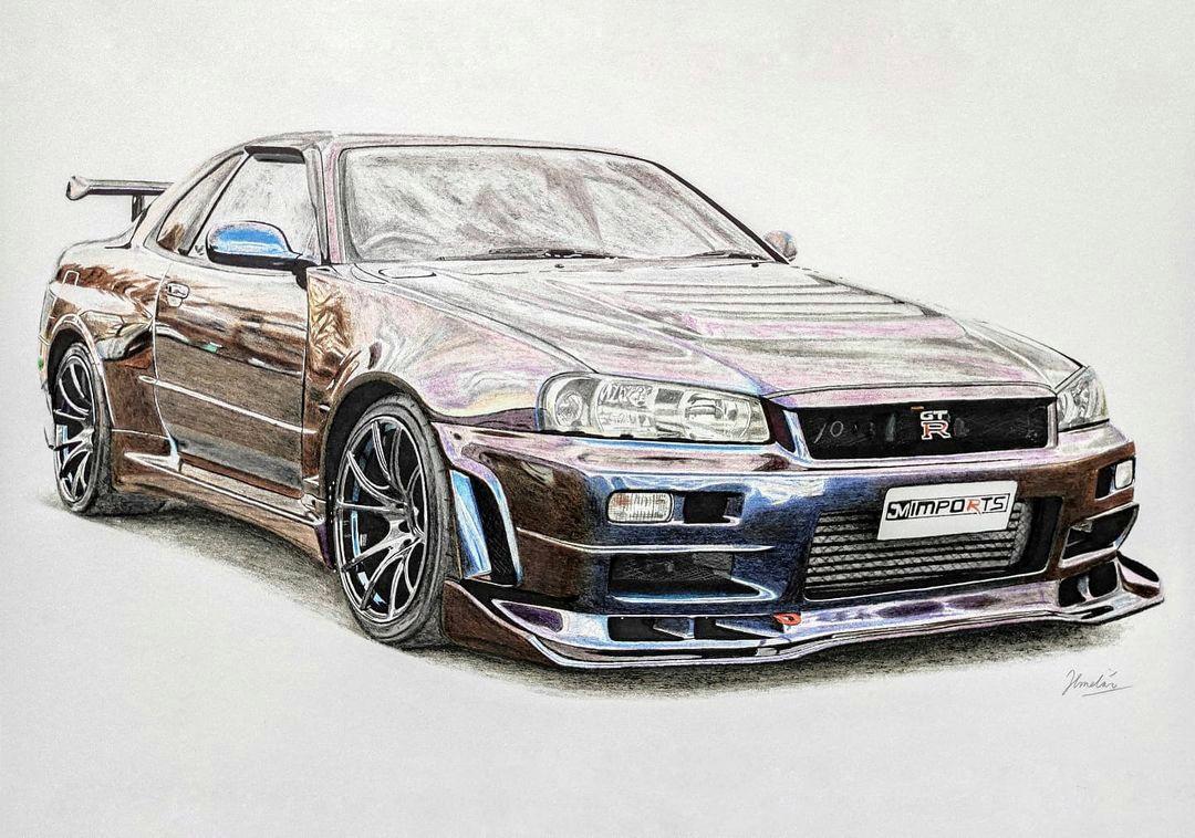 Nissan Skyline R34, Me, Coloured pencils, 2021 | Scrolller