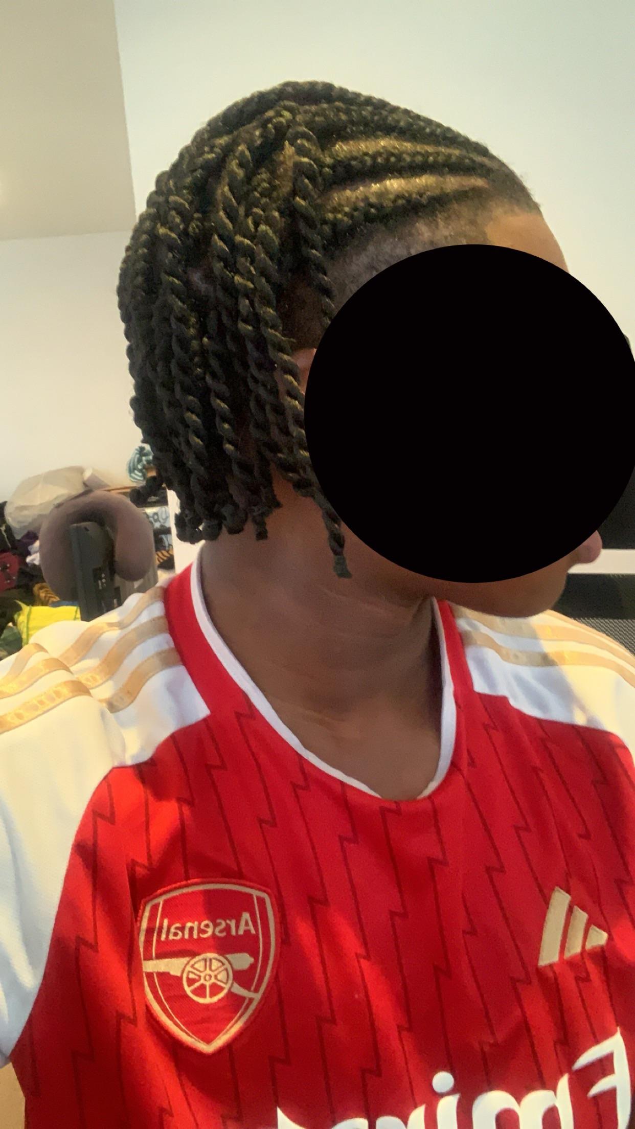 Got cornrows into twists! (Previously was worried how they’d look because of my head shape but I ...