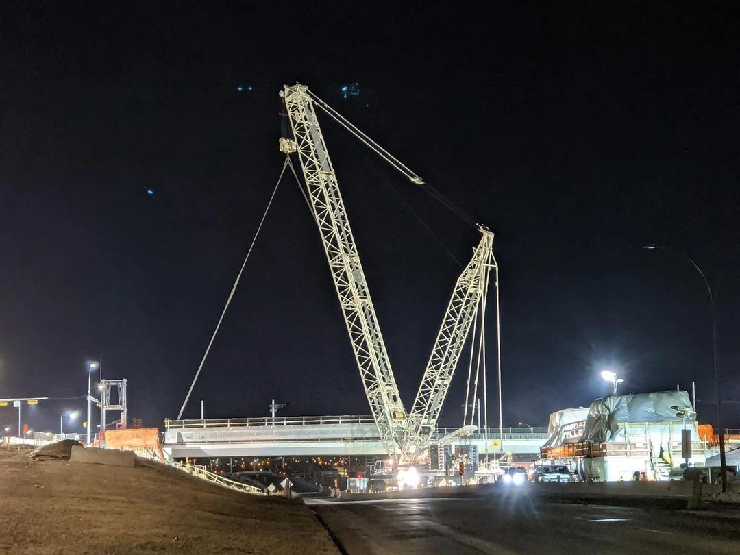 Transed and NCSD installing a pedestrian bridge over Whitemud drive, circa April 2020 | Scrolller