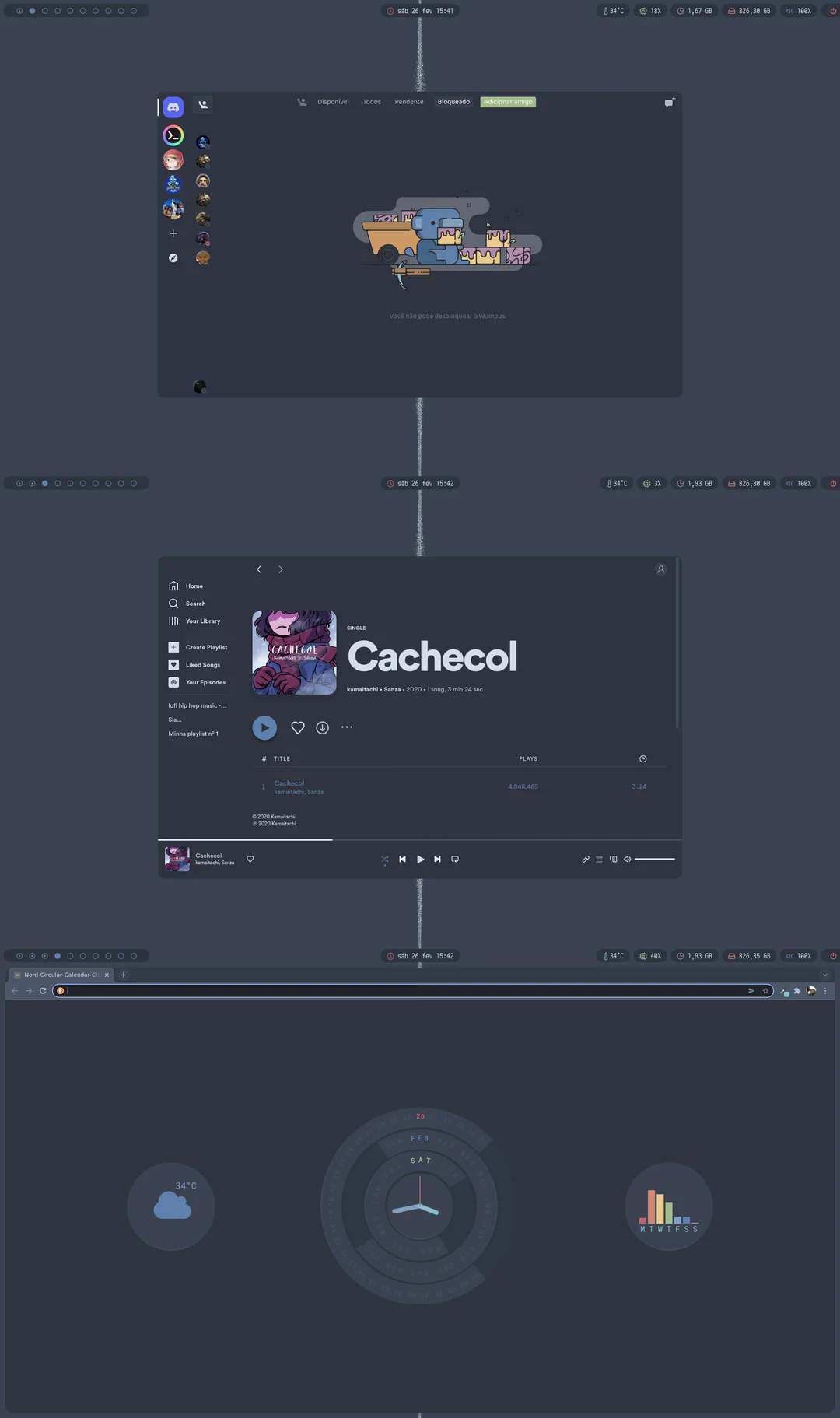 [BSPWM] + NORD + Discord colored wumpus,Spotify, Chrome custom startpage | Scrolller