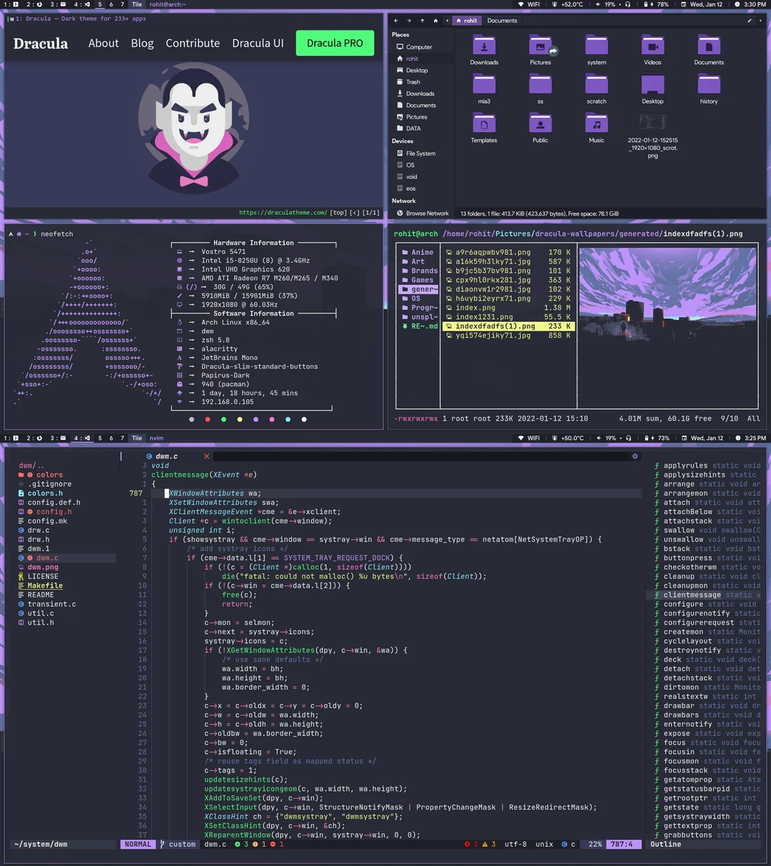 [dwm] Arch + dwm + dracula = 🔥 | Scrolller