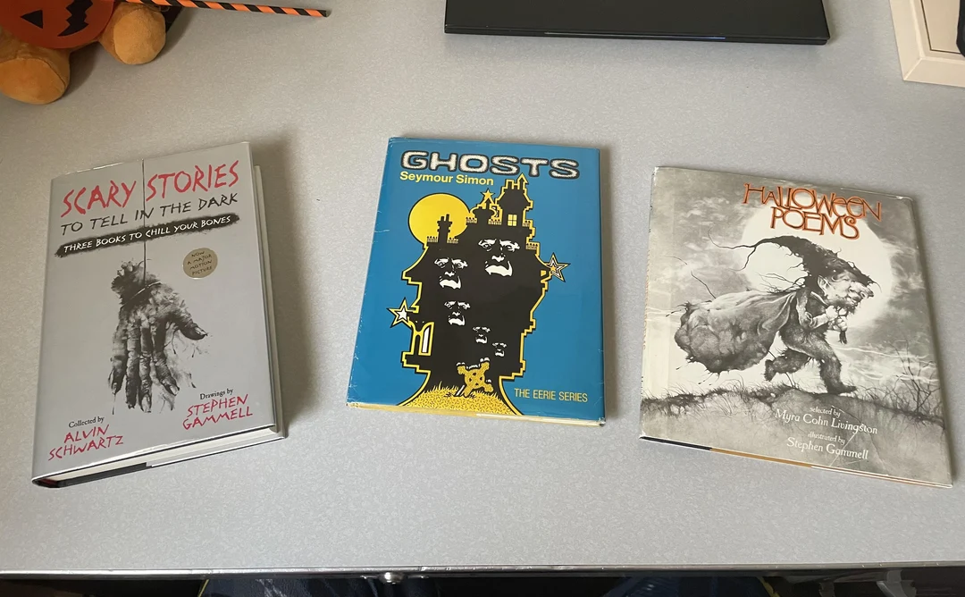 Scary Stories to Tell in the Dark, Ghosts, and Halloween Poems, all illustrated by Stephen ...