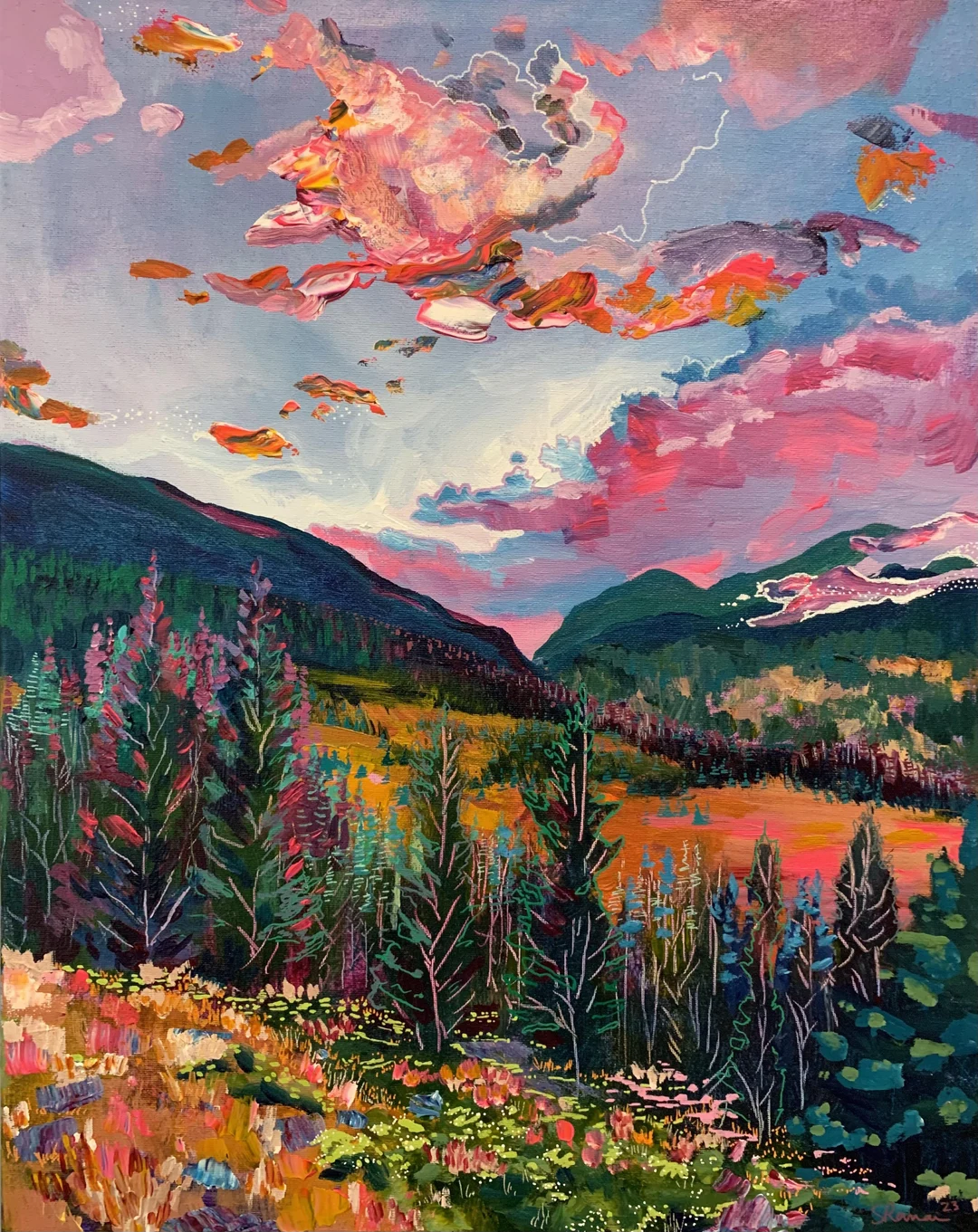 Rocky Mountain Twilight, Shannon Roman, acrylic on canvas, 2023 | Scrolller