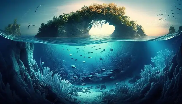 Underwater island in the ocean. | Scrolller