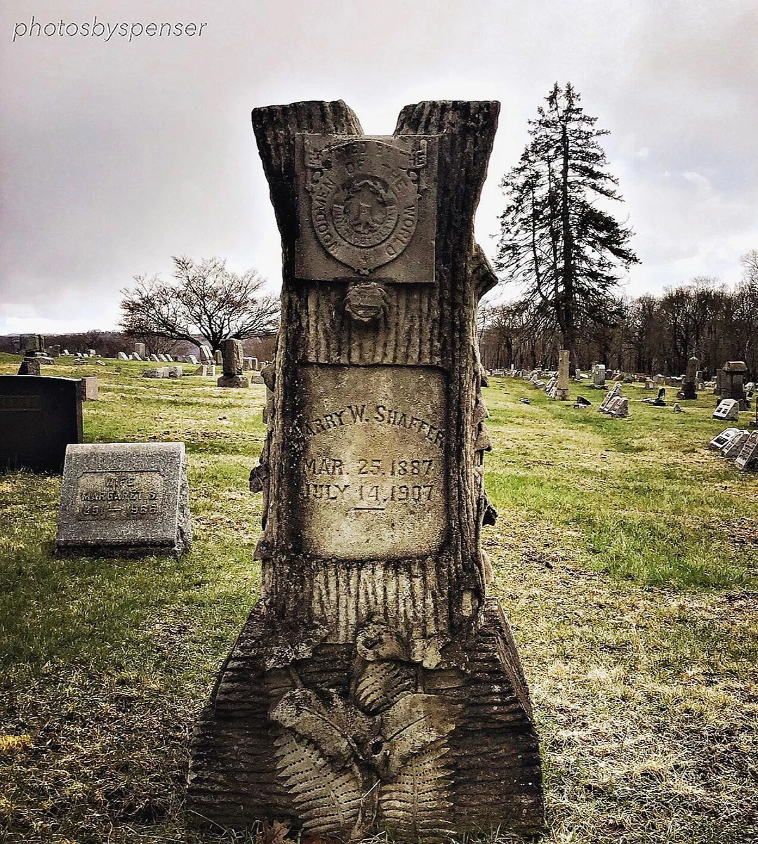 Treestump grave that IS a Woodmen of the World marker. Grandview Cemetery, Johnstown, Pa ...