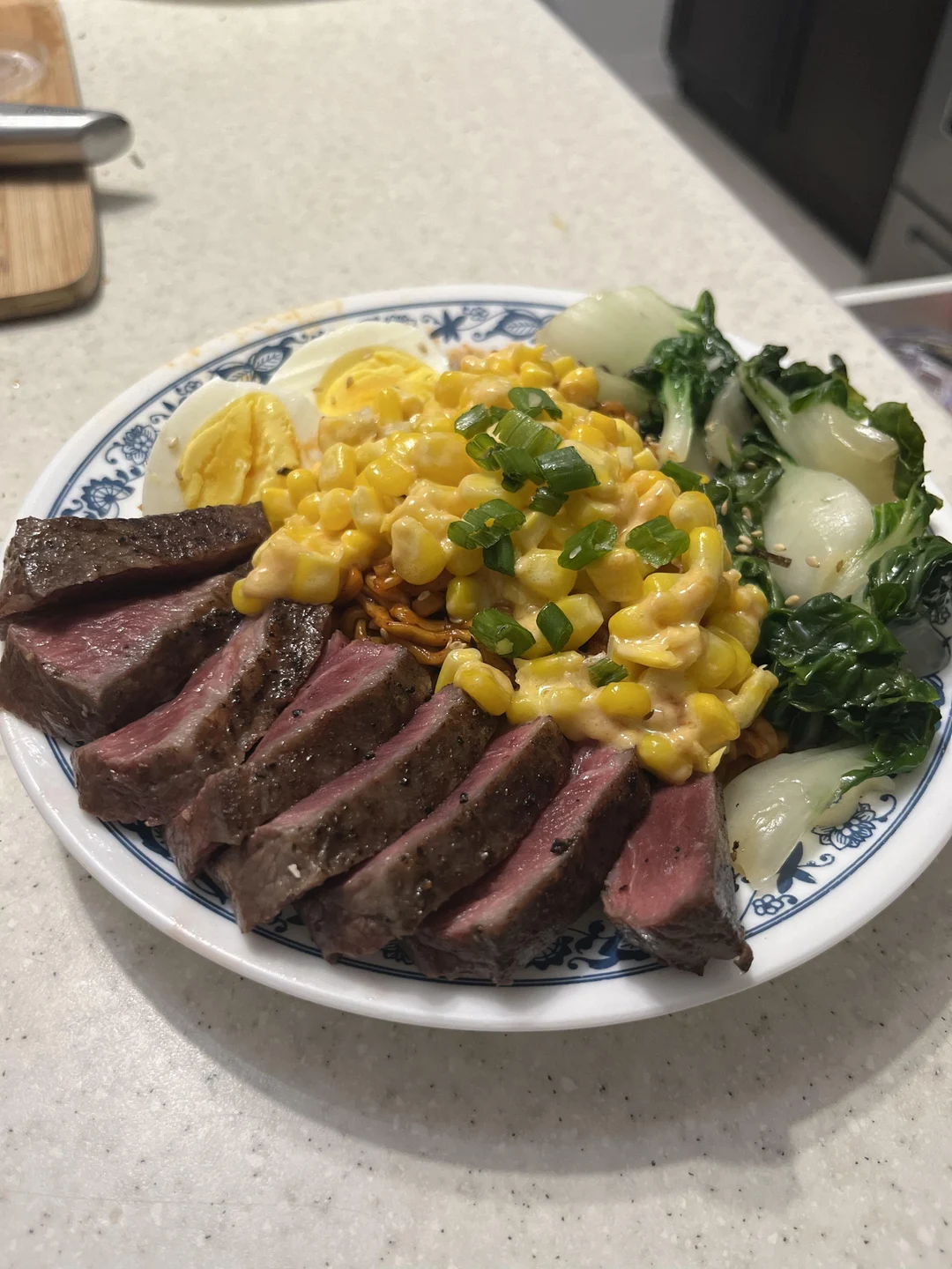 Spicy Ramen with Korean corn cheese and rare steak! | Scrolller