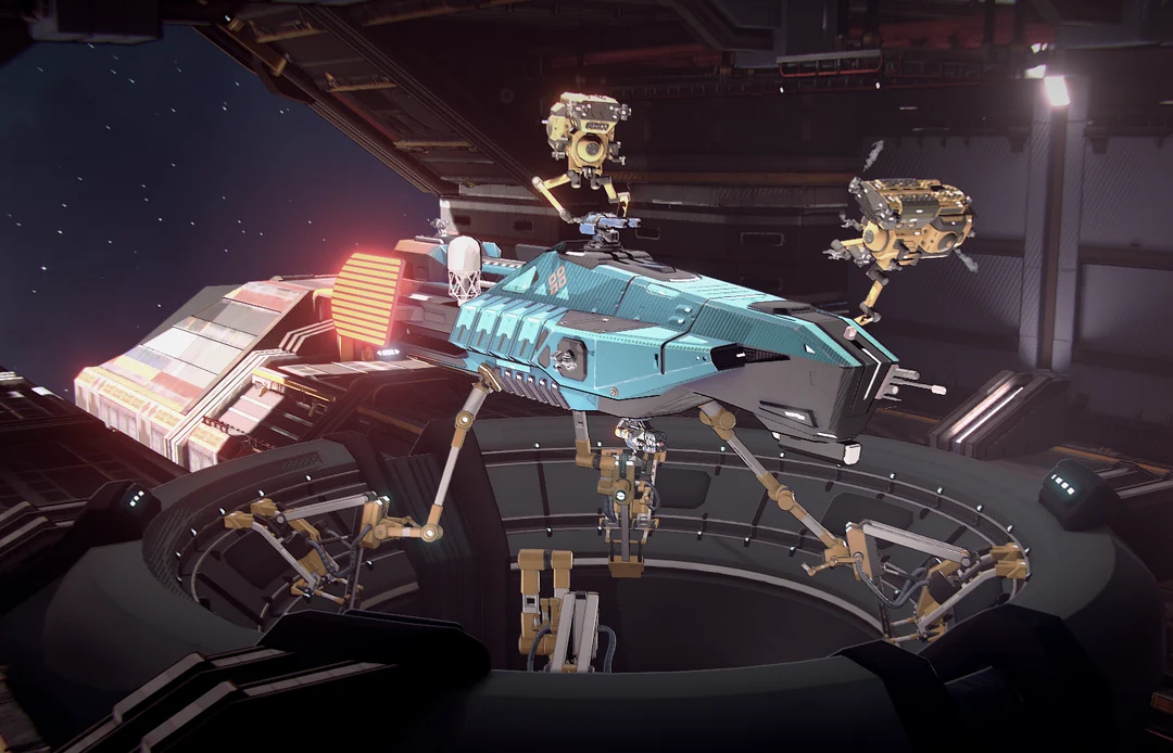 Maintenance drones fitting out an Arbalest class Frigate | Scrolller