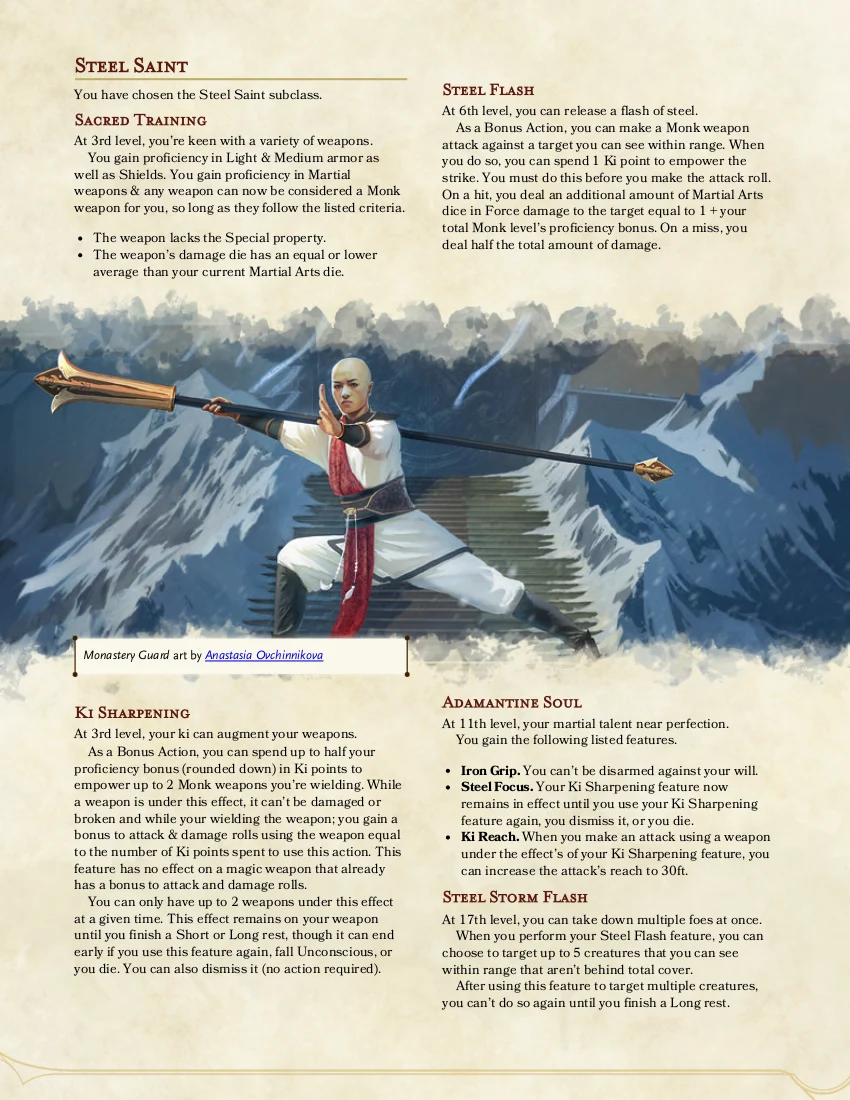 Subclass Rework: Monk, Way of the Steel Saint | Scrolller