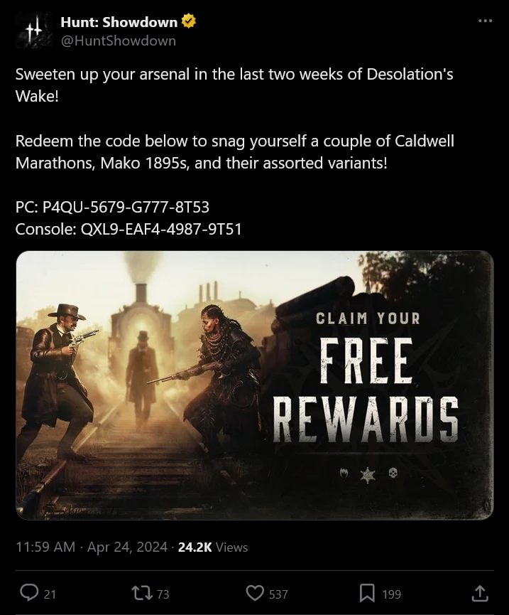 Claim rewards - @HuntShowdown on X | Scrolller